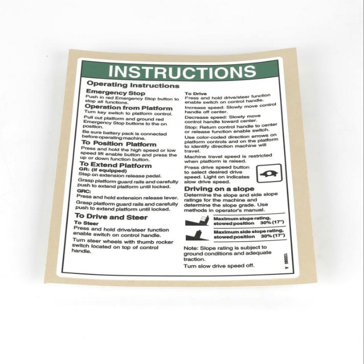 Genie Part # 133585, 133585GT - OPERATING INST, PLAT, GR – RQ Parts